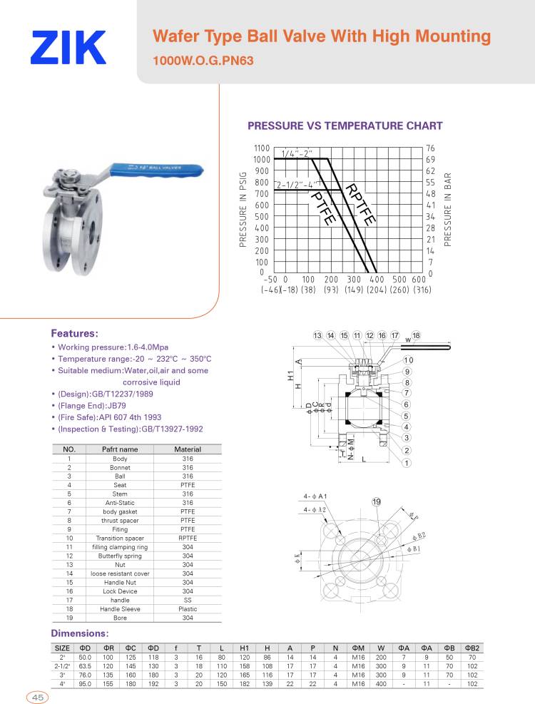 WAFER TYPE BALL VALVE WITH HIGH MOUNTING - Poteco